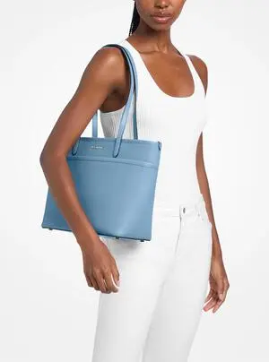 Michael Kors Marlowe Medium Pebbled Leather Pocket Tote Bag In By - Blue