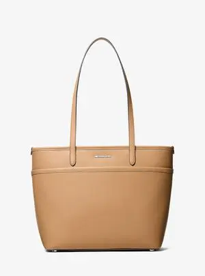 Michael Kors Marlowe Medium Pebbled Leather Pocket Tote Bag In By - Brown