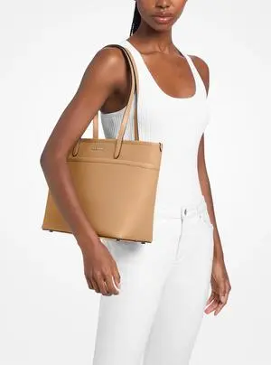 Michael Kors Marlowe Medium Pebbled Leather Pocket Tote Bag In By - Brown