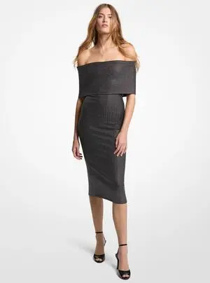 Michael Kors Studded Stretch Viscose Off-the-shoulder Dress In Size By