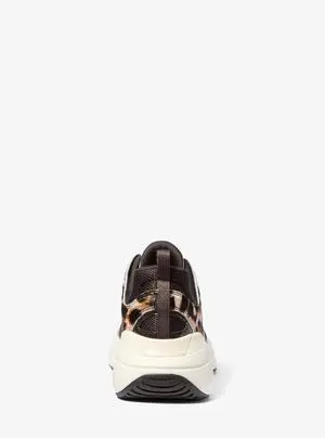 Michael Kors Bowie Leopard-print Calf Hair And Mesh Trainer In Size By