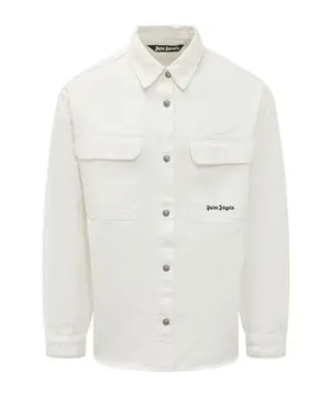 Palm Angels Classic Logo Loose Denim Shirt - White