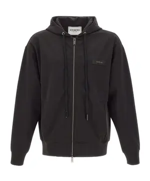 Iceberg Zip-up Logo Hoodie - Black