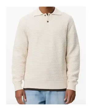 LES DEUX Long-sleeve Polo Shirt - Light Ivory