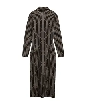 Barbour High Neck Jacquard Rib Knit Midi Dress - Black Multicolor