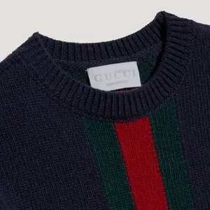 Gucci Web Stripe Wool Sweater - Dark Blue