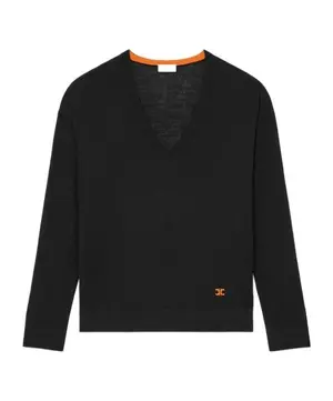 Celine V-neck Sweater In Cashmere - Black/orange