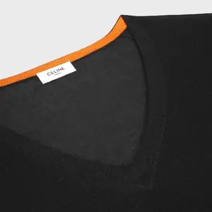 Celine V-neck Sweater In Cashmere - Black/orange