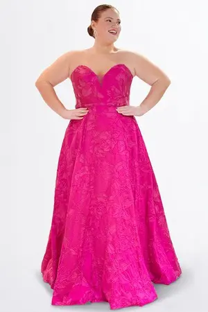 SYDNEY'S CLOSET Jacquard Curvy A-line Strapless Formal Dress - Fuchsia