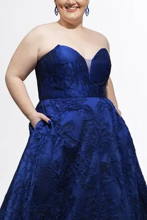 SYDNEY'S CLOSET Jacquard Curvy A-line Strapless Formal Dress - Midnight Blue