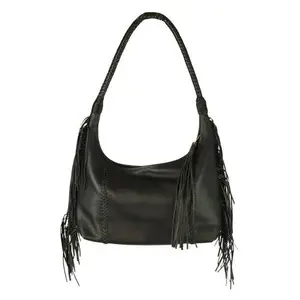 Carlos Falchi Fringe Leather Hobo Bag - Black
