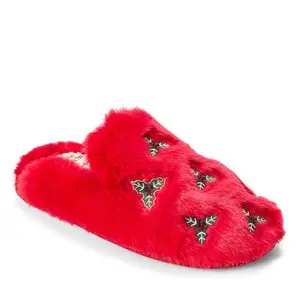 DEARFOAMS Holiday Fur Shaped Tab Scuff Slippers - Cayenne