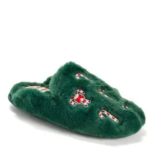 DEARFOAMS Holiday Fur Shaped Tab Scuff Slippers - Spruce