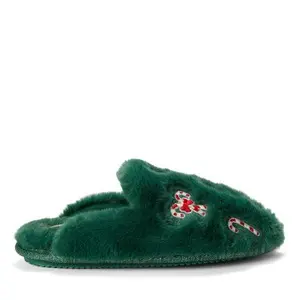 DEARFOAMS Holiday Fur Shaped Tab Scuff Slippers - Spruce