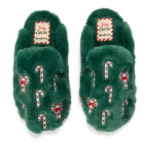 DEARFOAMS Holiday Fur Shaped Tab Scuff Slippers - Spruce
