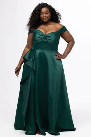 SYDNEY'S CLOSET Simple Satin A-line Dress With Slit - Forest