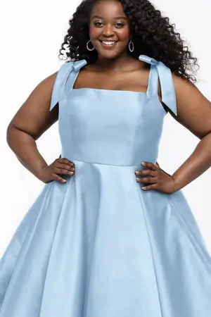 SYDNEY'S CLOSET Satin A-line Formal Gown With Bows - Light Blue