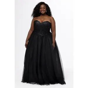 SYDNEY'S CLOSET Curvy Sparkle Formal Ball Gown - Black