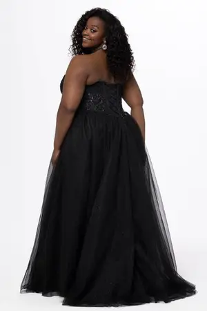 SYDNEY'S CLOSET Curvy Sparkle Formal Ball Gown - Black