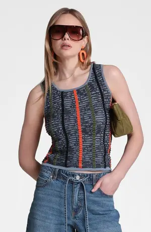 Avec Les Filles Stitch Stripe Sleeveless Top