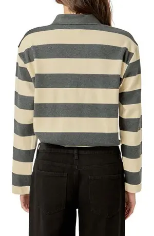 English Factory Striped Ribbed Cotton Blend Polo Shirt
