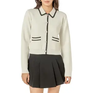 English Factory Scallop Trim Cardigan Off White/black