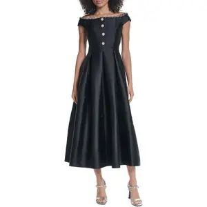 Karl Lagerfeld Paris Rhinestone Off-the-shoulder Satin Cocktail Dress - Black
