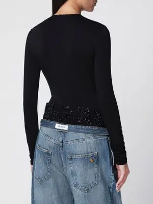 Andamane Deep V-neck Stretch-viscose Bodysuit With Long Sleeves - Black