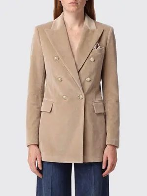 CIRCOLO 1901 Slim Fit Double-breasted Cropped Velvet Blazer - Camel