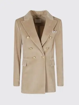 CIRCOLO 1901 Slim Fit Double-breasted Cropped Velvet Blazer - Camel