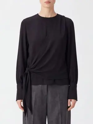 Federica Tosi Draped Viscose Blouse With Tie-waist Belt And Long Sleeves - Black