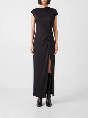 Federica Tosi Draped Asymmetric Satin Midi Evening Dress - Black