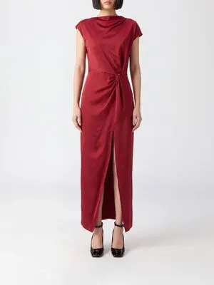 Federica Tosi Draped Asymmetric Satin Midi Evening Dress - Red