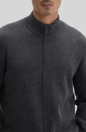 Robert Barakett Idris Full Zip Mock Neck Sweater - Black