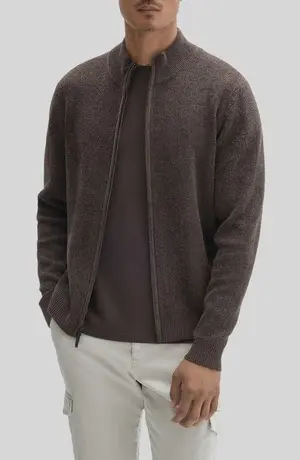 Robert Barakett Idris Full Zip Mock Neck Sweater - Brown