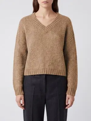 ROBERTO COLLINA V-neck Alpaca And Wool-blend Jumper With Ribbed Trims - Camel
