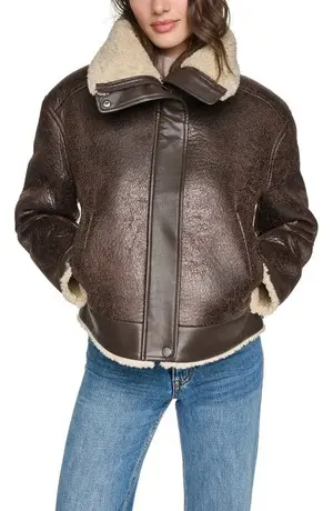 Andrew Marc Ellery Faux Leather & Faux Shearling Aviator Jacket