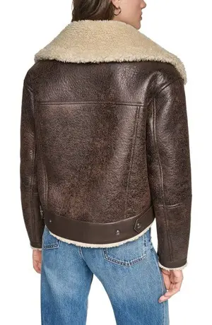 Andrew Marc Ellery Faux Leather & Faux Shearling Aviator Jacket
