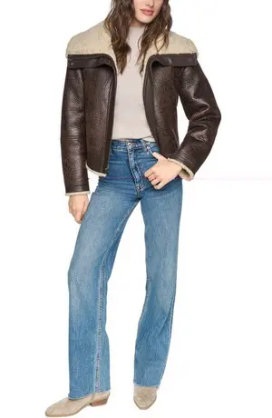 Andrew Marc Ellery Faux Leather & Faux Shearling Aviator Jacket