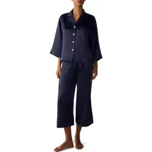 PETITE PLUME Olivia Silk Pajamas - Navy