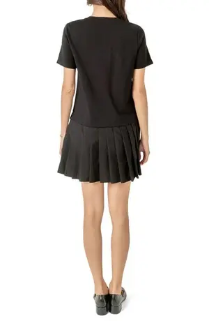 English Factory Mixed Media Pleated Minidress