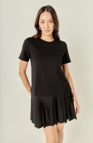 English Factory Mixed Media Pleated Minidress