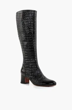 Chie Mihara Nishawa Crocodile-embossed Patent Leather High Boots - Black