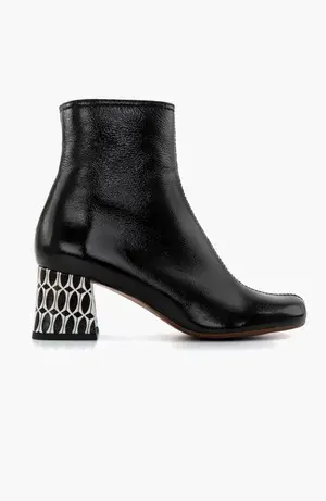 Chie Mihara Muki49 Patent Leather Geometric Print Ankle Boots