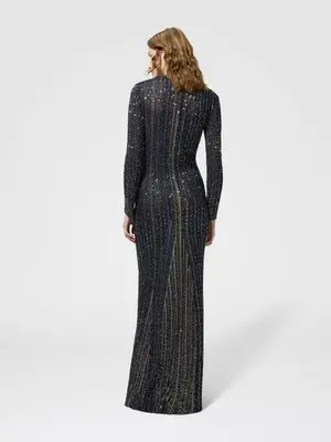Missoni Long Crewneck Striped Knit Dress With Sequins