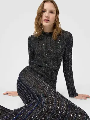 Missoni Long Crewneck Striped Knit Dress With Sequins