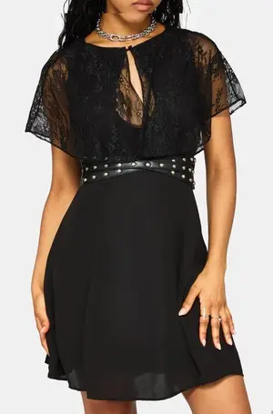 DISTURBIA Yasmine Lace Cape Keyhole Mini Dress