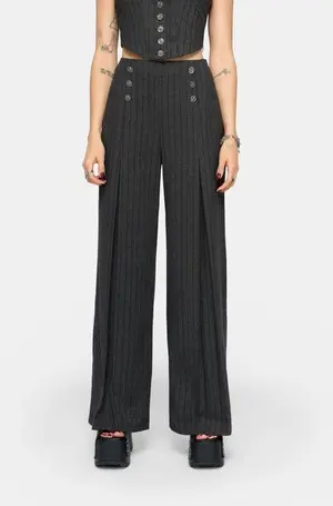 DISTURBIA Blair Pinstripe Tailored Trouser - Charcoal