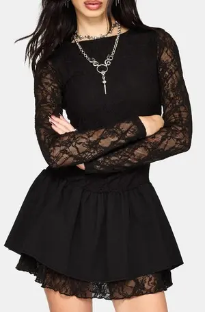 DISTURBIA Erisda Lace Bodysuit Mini Dress