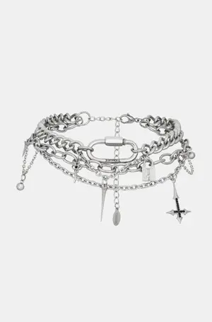 DISTURBIA Lagoxin Stainless Steel Layered Choker - Silver